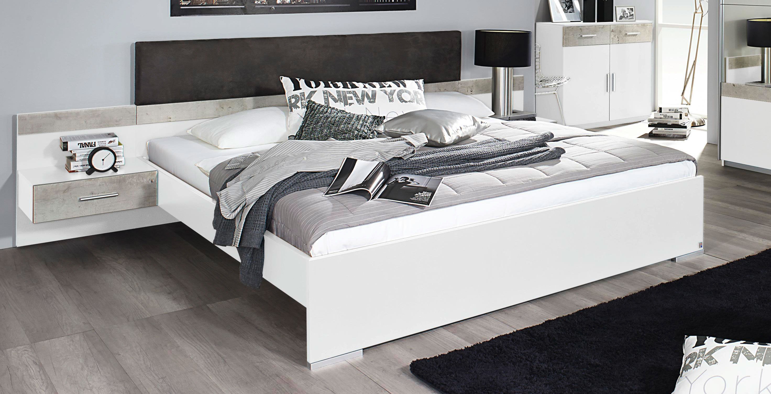 Lit Adulte Contemporain Avec Chevets Suspendus Blanc Penny Tout Tête De